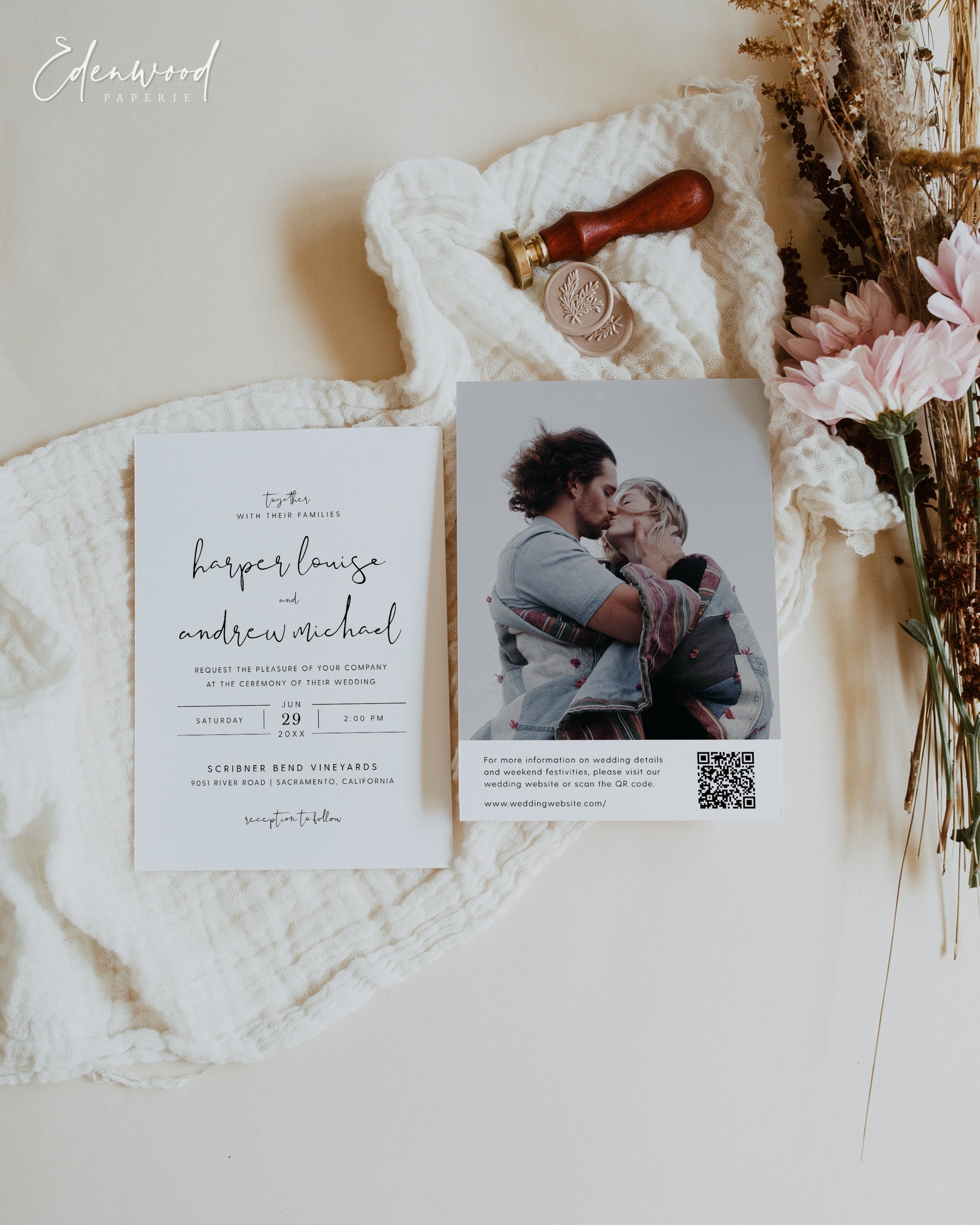 QR Code Wedding Invitation Template Modern Wedding Invitation - Etsy