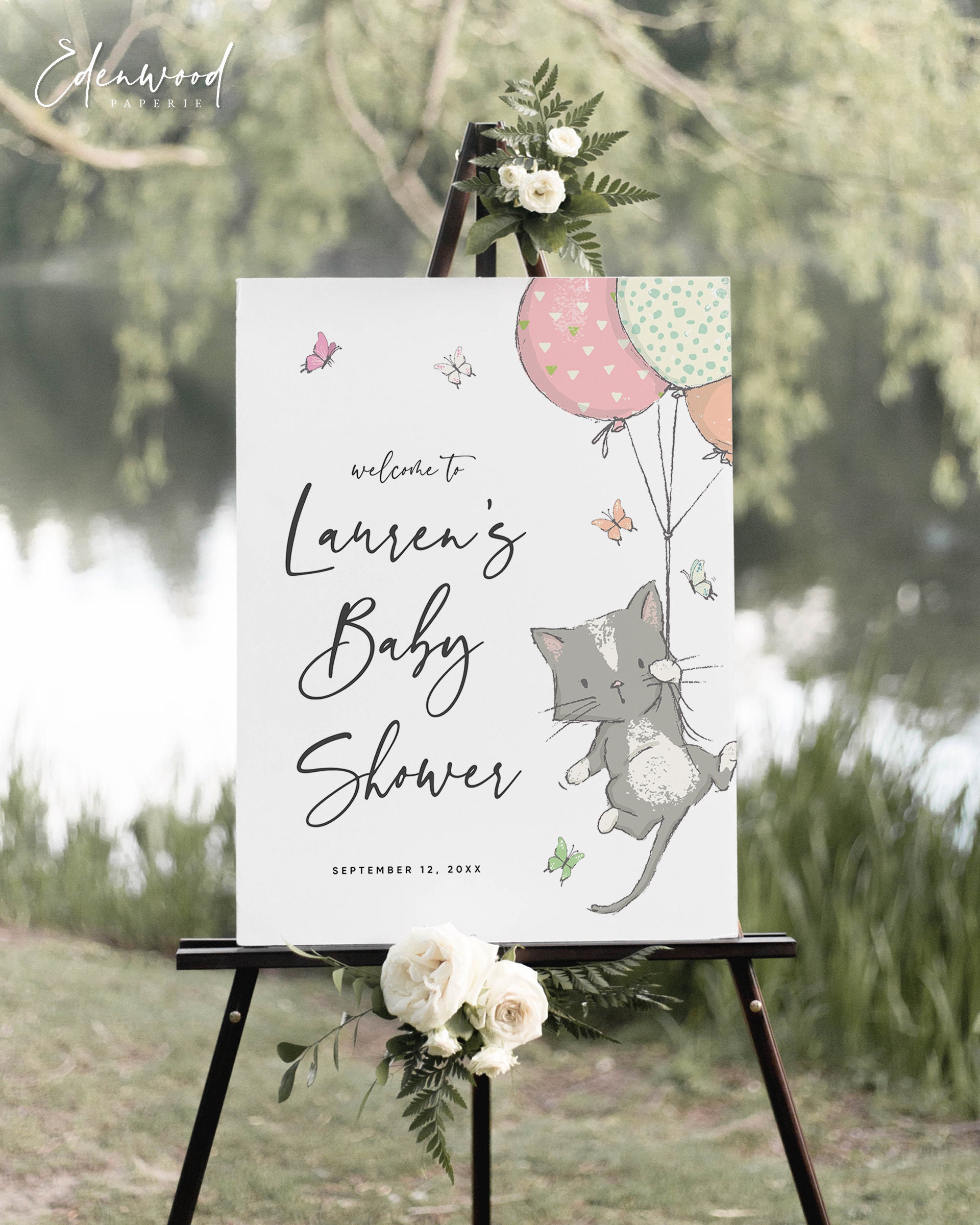 Kitten Baby Shower Welcome Sign Template, Printable Baby Shower Sign ...
