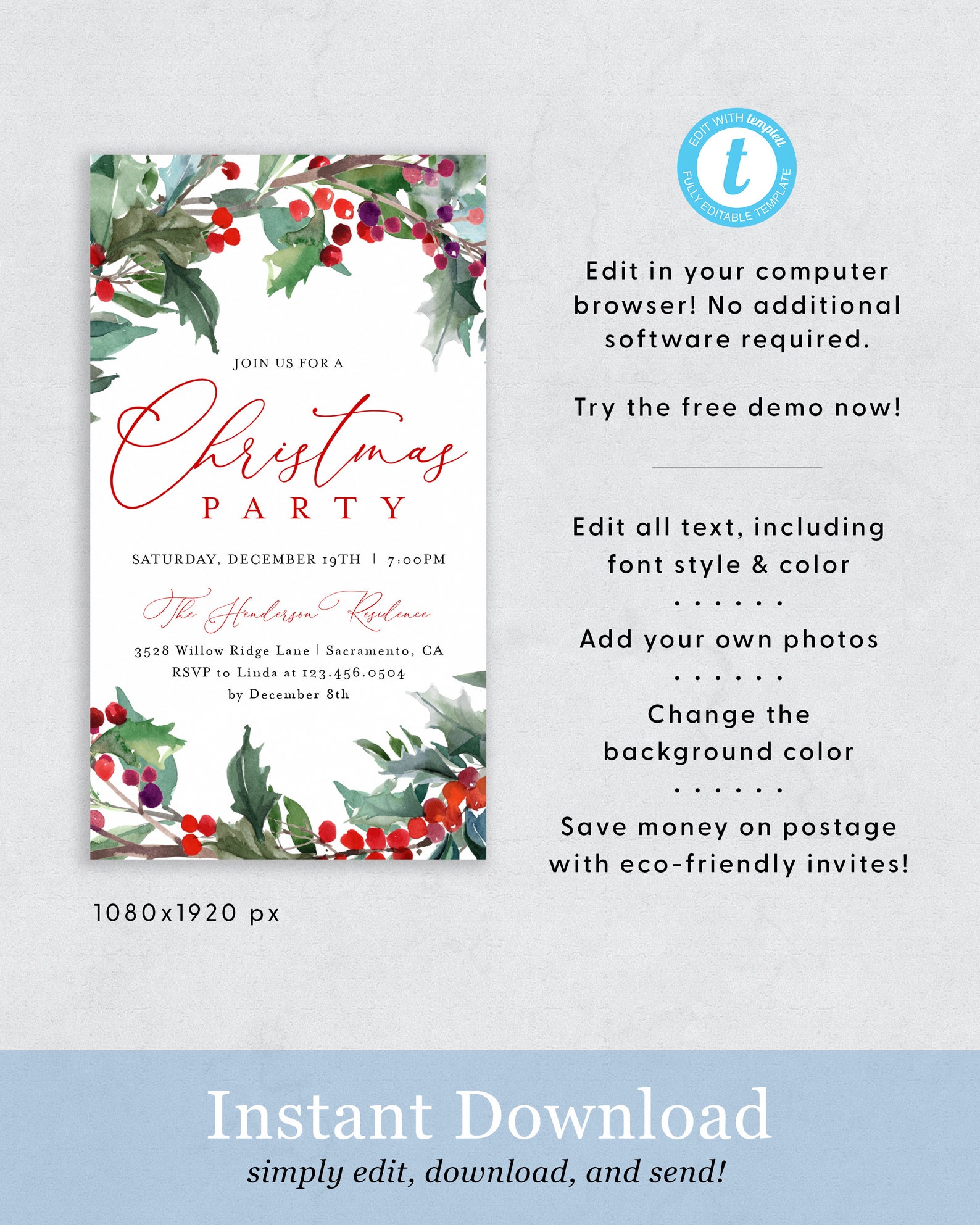 Digital Christmas Invitation, Electronic Christmas Invite, Jingle and ...