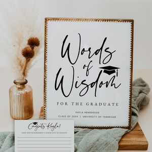Words of Wisdom Graduation Sign & Card Template, Printable Graduation ...