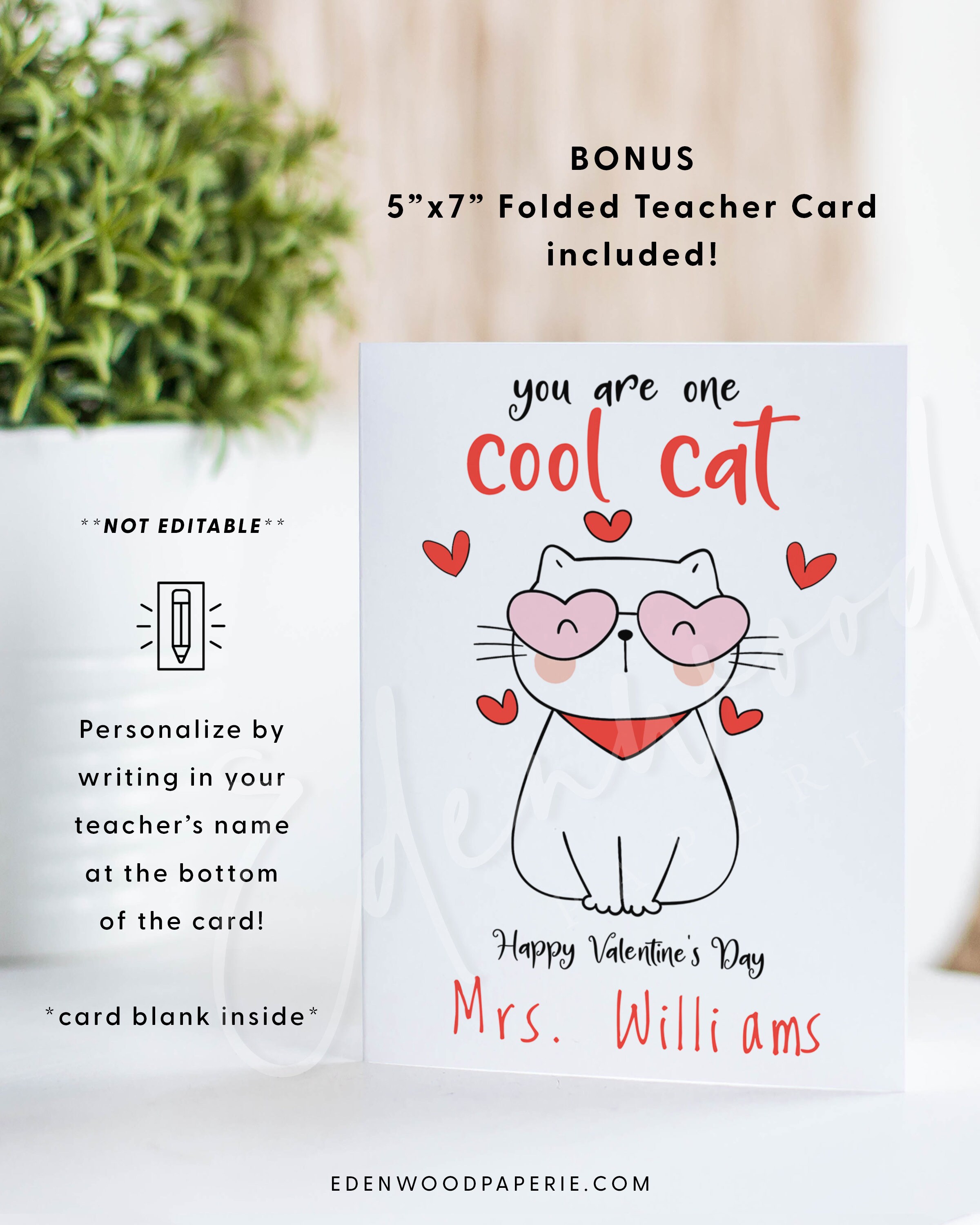 Printable Cat Valentine's Day Cards, Classroom Valentine's Day Cards ...