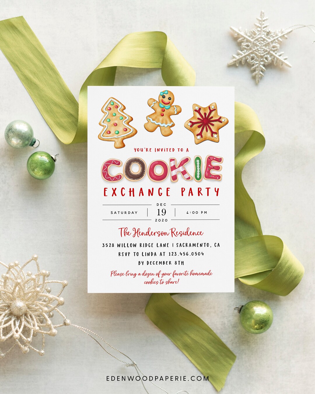 Christmas Cookie Invitation, Cookie Exchange Party Invitation Template ...