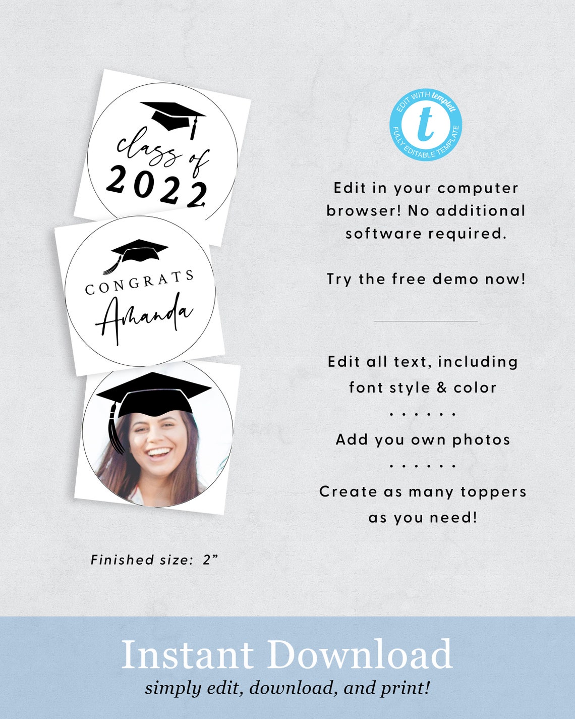 Graduation Cupcake Toppers Template, Printable Graduation Party Cupcake ...
