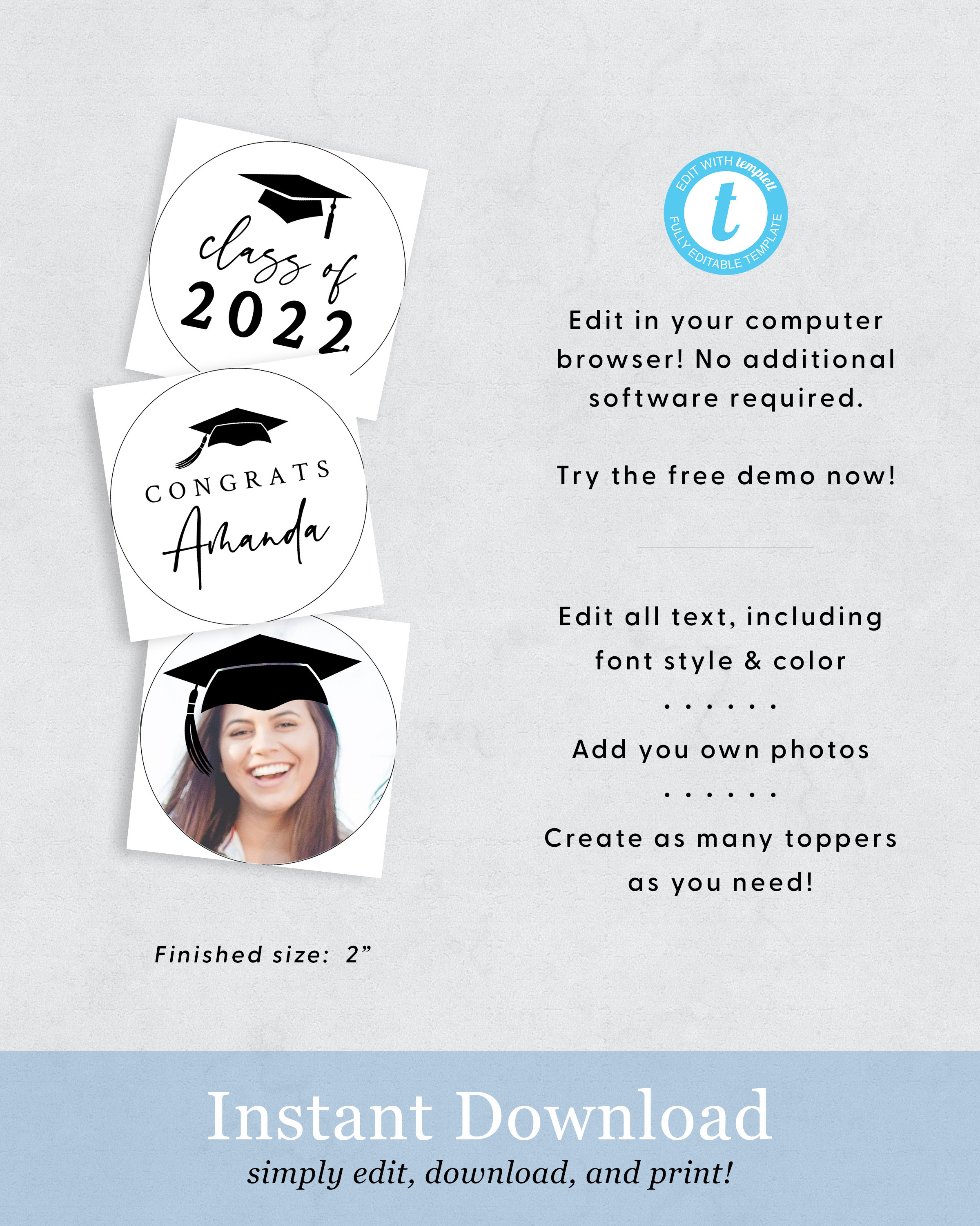 Graduation Cupcake Toppers Template, Printable Graduation Party Cupcake ...