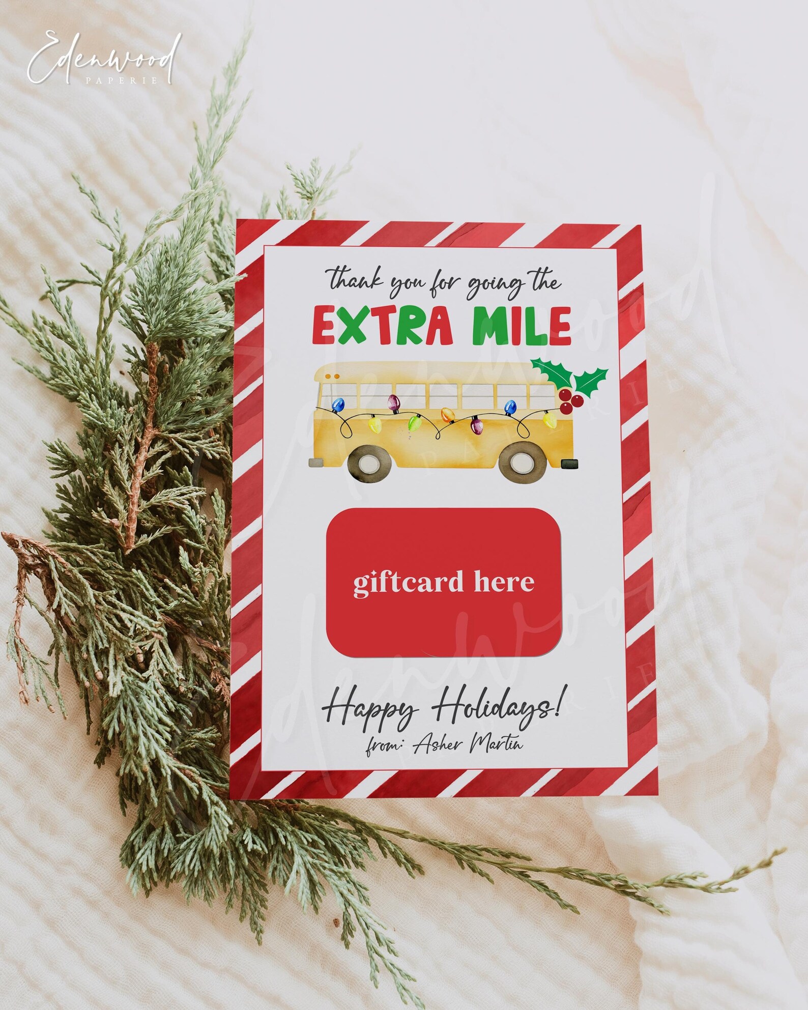 School Bus Driver Gift Card Holder, Editable Christmas Bus Driver ...