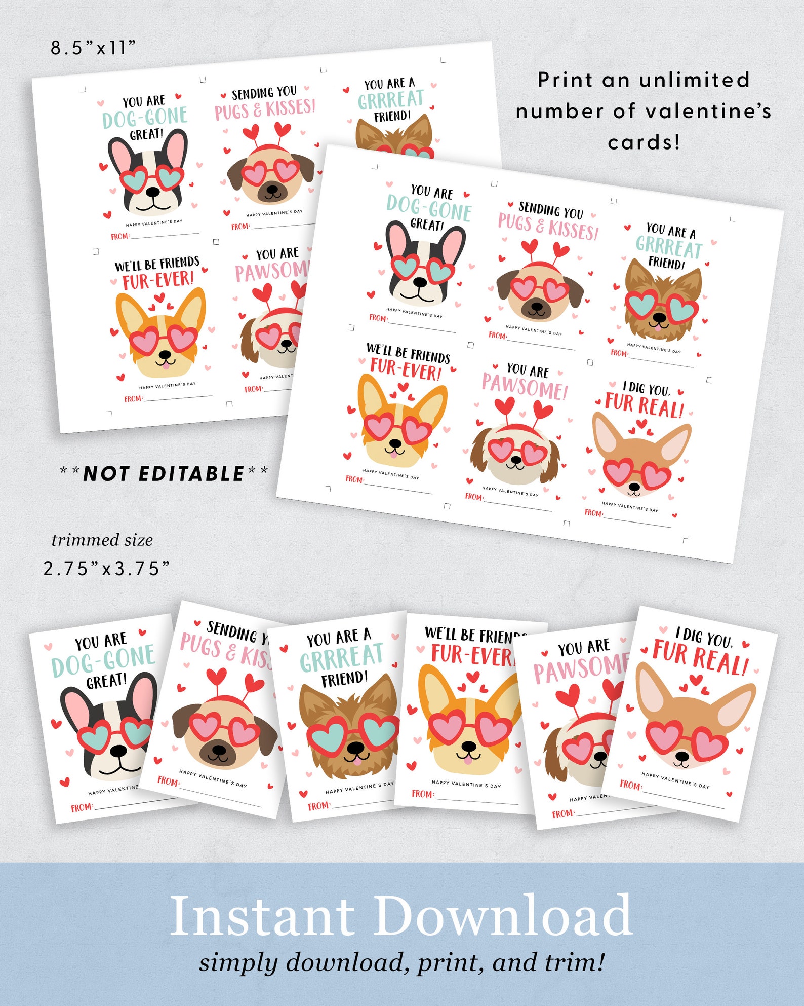 Printable Dog Valentine's Day Cards, Classroom Valentine's Day Cards ...