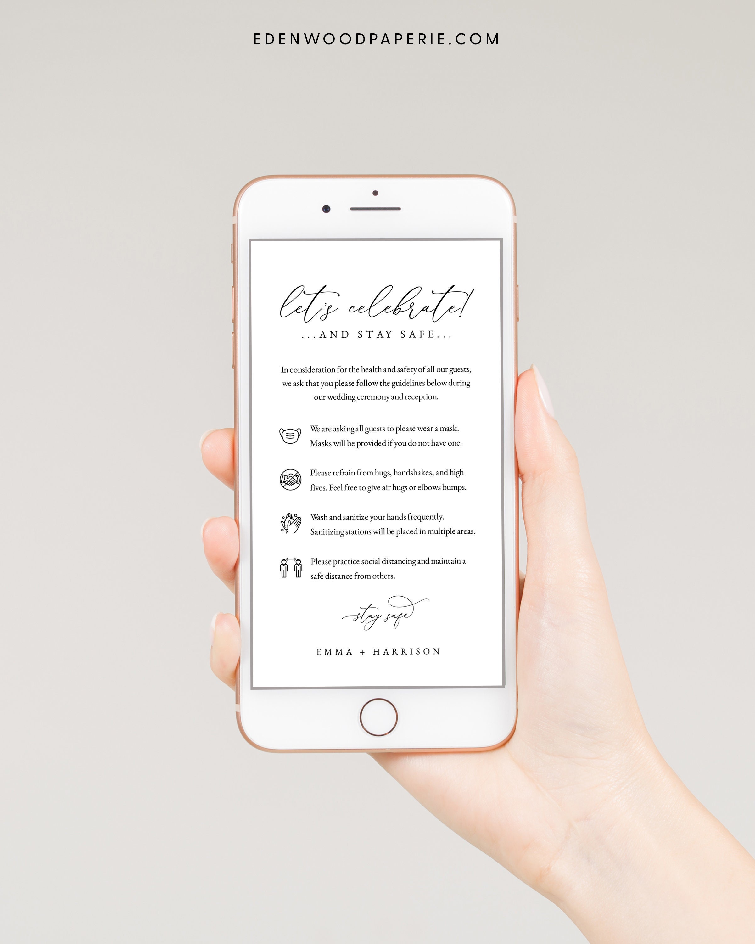 Wedding Safety Evite, Digital Wedding Safety Information, Wedding ...