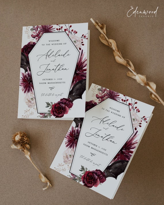 Folded Gothic Wedding Program Template Halloween Wedding | Etsy