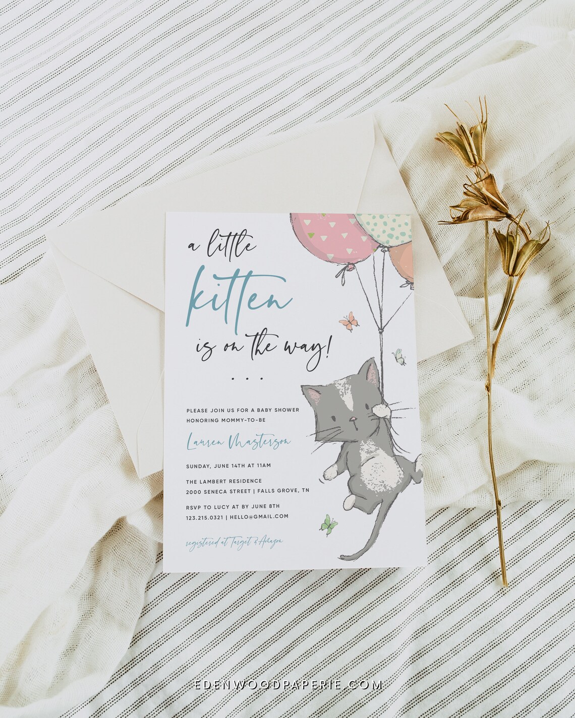 Cat Baby Shower Invitation Template, Editable Baby Shower Invitation ...