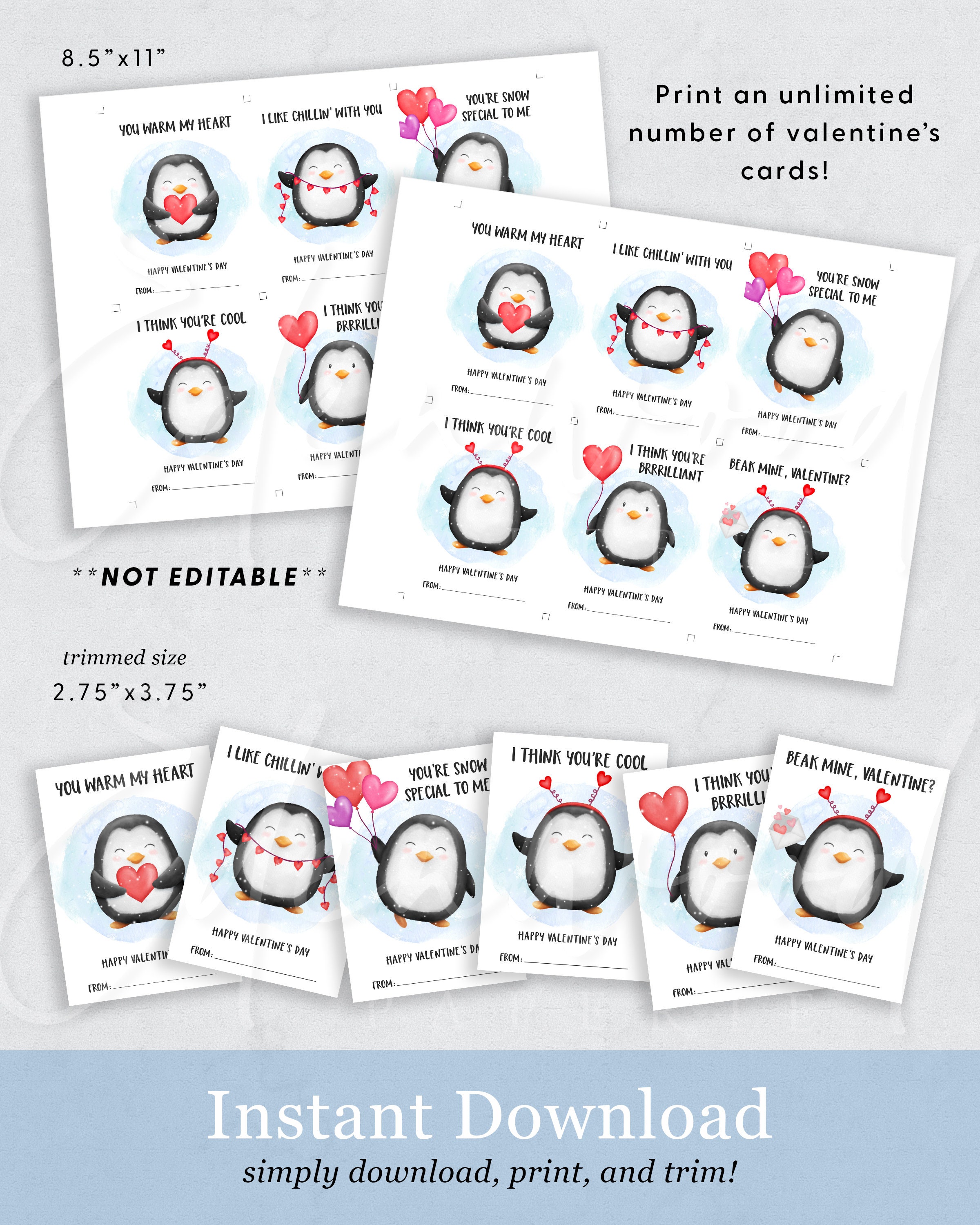 Printable Penguin Valentine's Day Cards, Classroom Valentine's Day ...