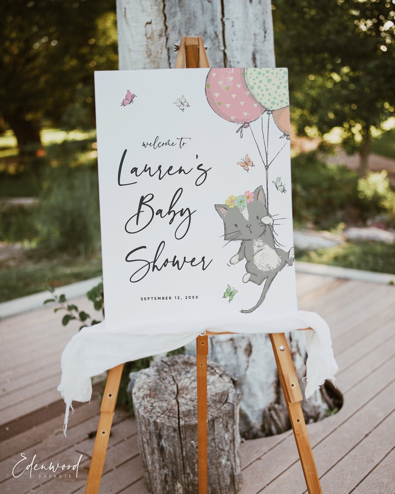 Kitten Girl Baby Shower Welcome Sign Template, Printable Baby Shower ...