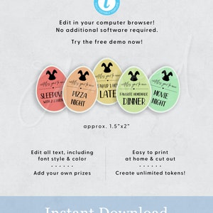 Easter Egg Tokens, Editable Easter Egg Coupons, Printable Easter Egg ...