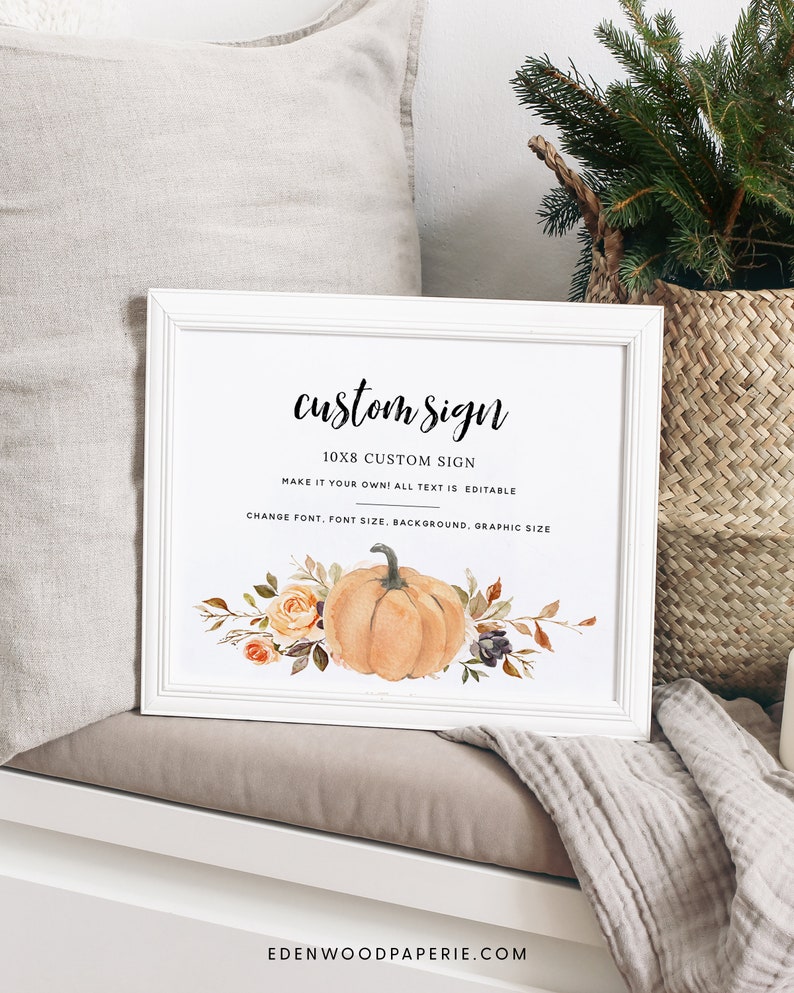 Fall Pumpkin Custom Sign Printable 8x10 Custom Sign Editable - Etsy