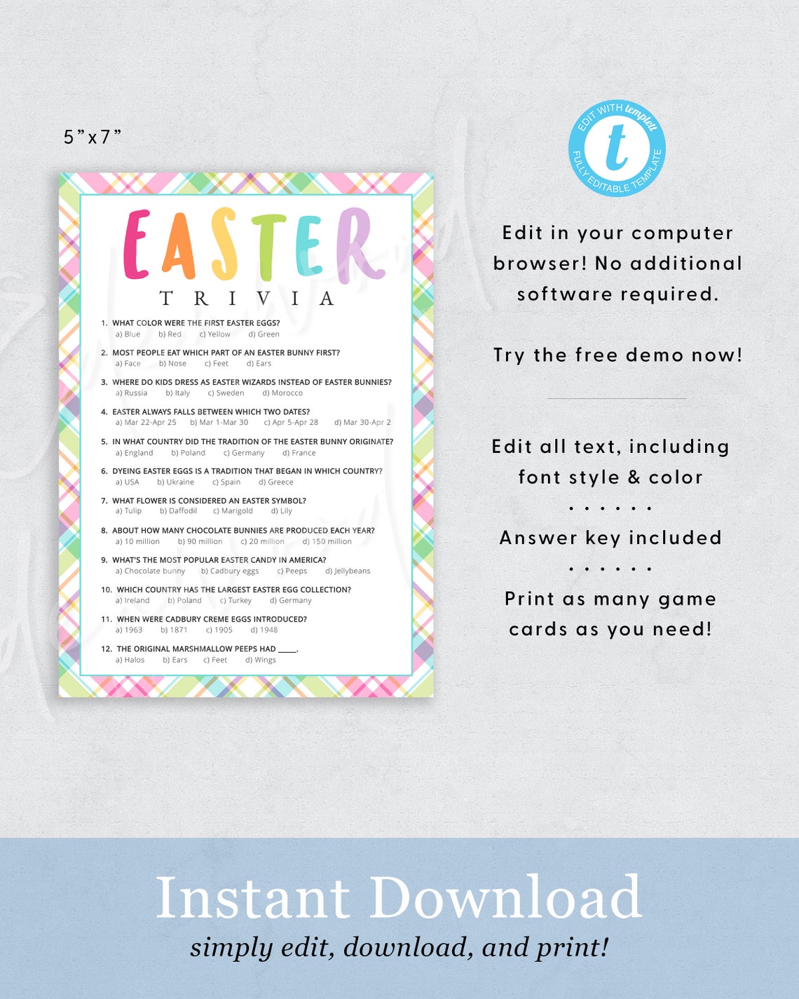 Easter Trivia Game, Printable Classroom Easter Games for Kids, Editable ...
