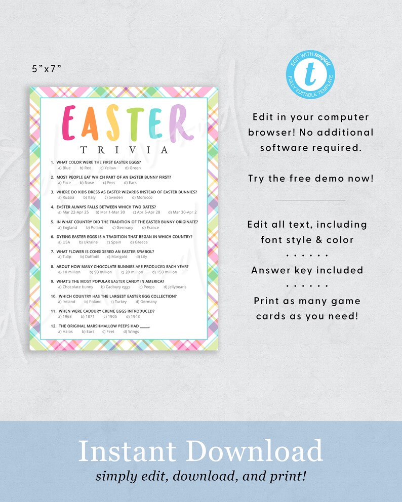 Easter Trivia Game, Printable Classroom Easter Games for Kids, Editable ...