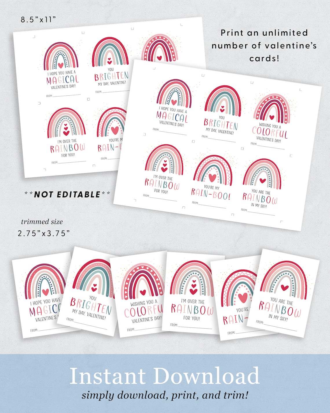 Printable Rainbow Valentine's Day Cards Classroom - Etsy