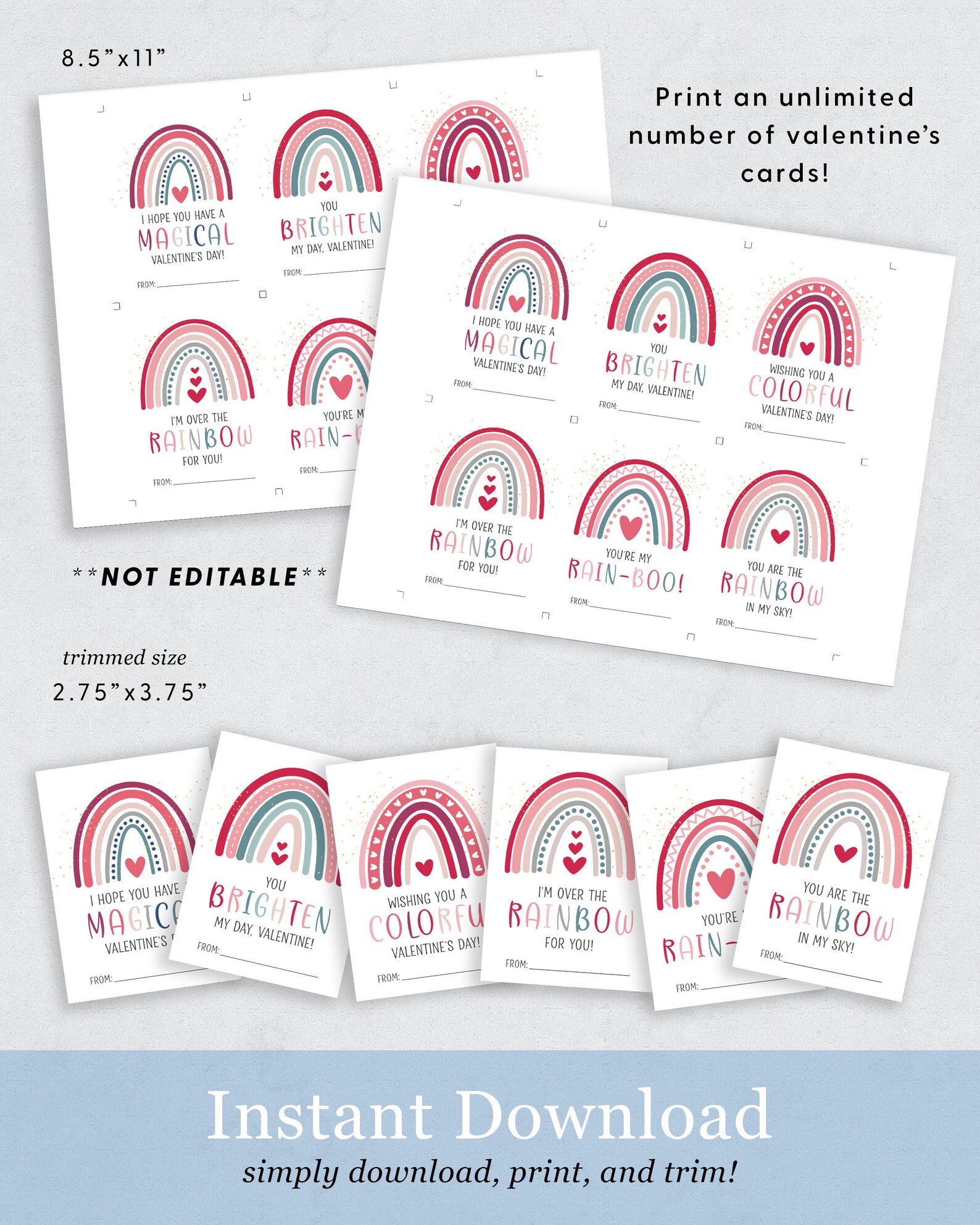 Printable Rainbow Valentine's Day Cards Classroom - Etsy