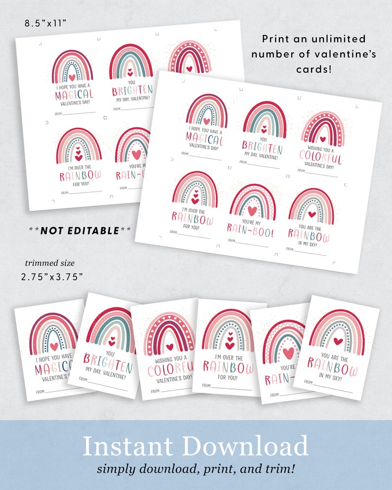 Printable Rainbow Valentine's Day Cards Classroom - Etsy