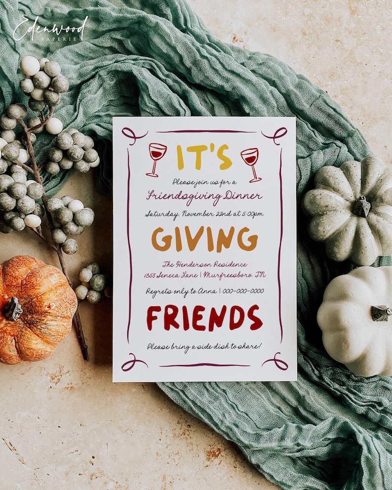 Friendsgiving Dinner Party Invitation, Editable Thanksgiving Invite ...