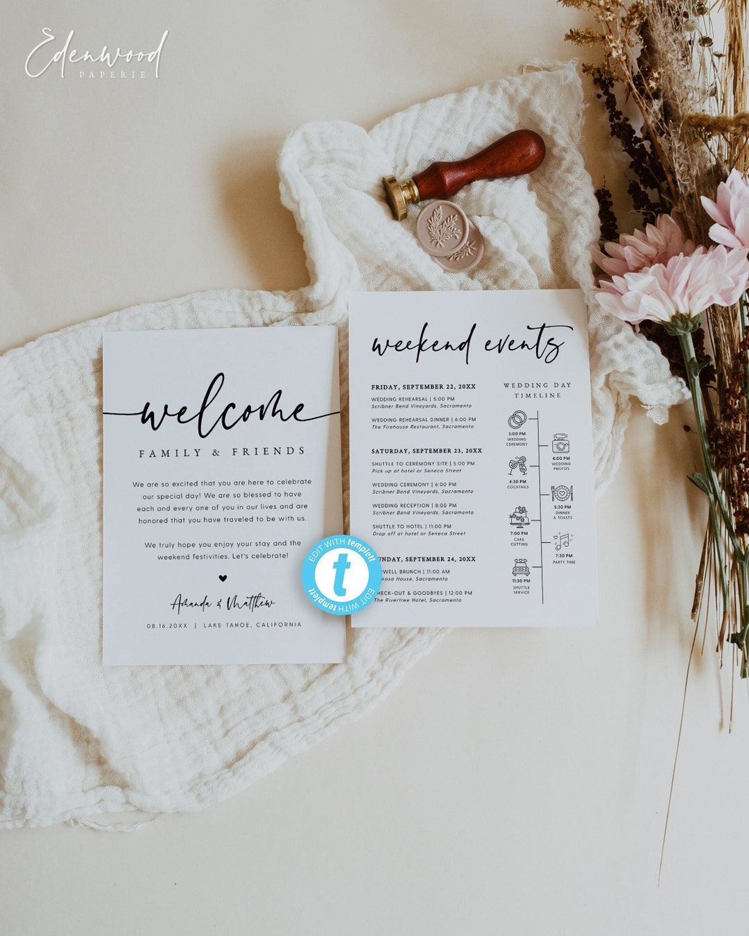Wedding Welcome Bag Note & Timeline Wedding Weekend Timeline - Etsy