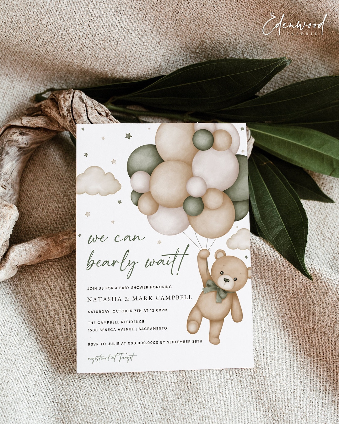Gender Neutral We Can Bearly Wait Baby Shower Invitation, Teddy Bear ...