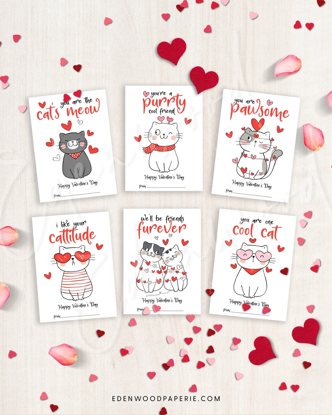 EDITABLE Cat Valentine's Day Cards, Classroom Valentine's Day Cards for ...