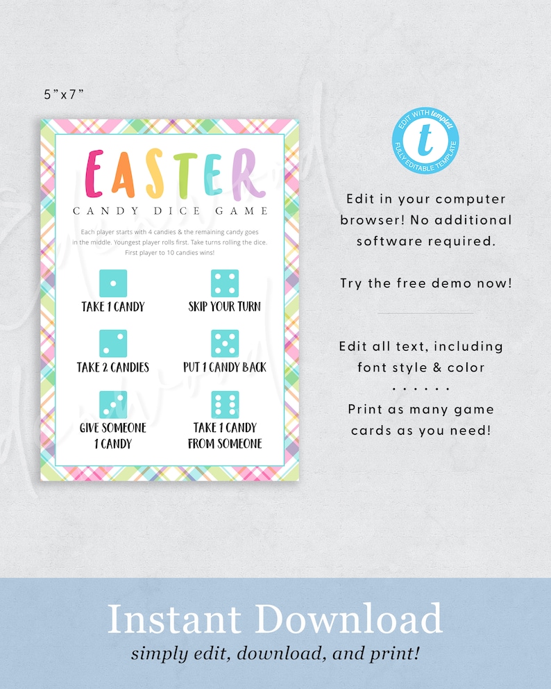 Easter Dice Game, Printable Easter Games for Kids, Editable Classroom ...