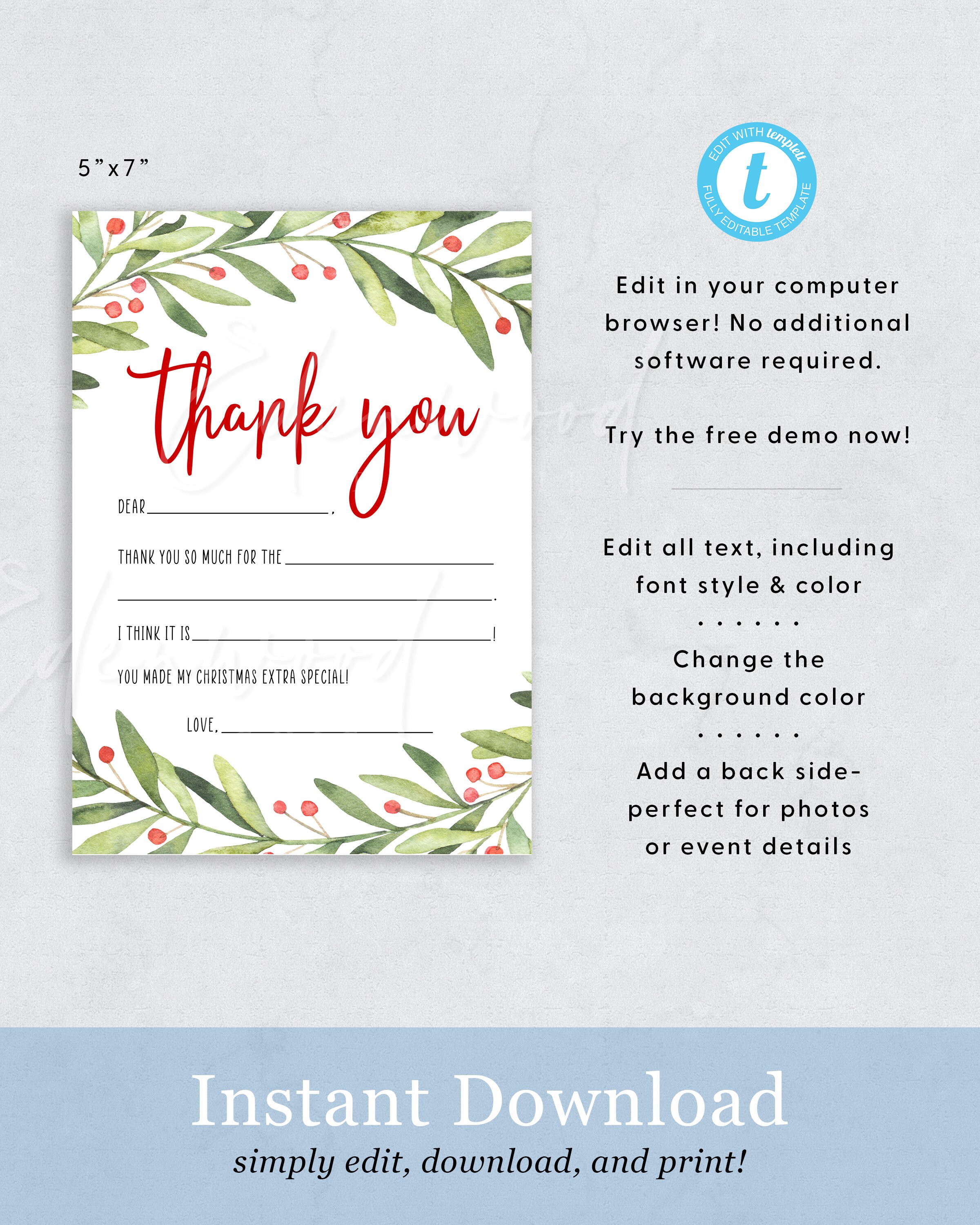 Editable Christmas Thank You Cards for Kids, Christmas Thank You Card ...