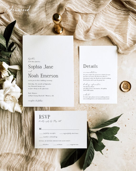 Wedding Invitation Suite Template Minimalist Wedding | Etsy