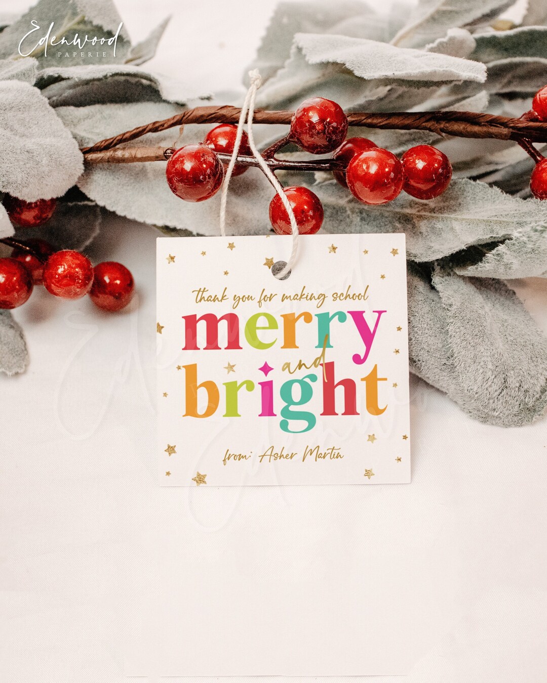 Printable Merry and Bright Teacher Christmas Tag, Thank You for Making ...