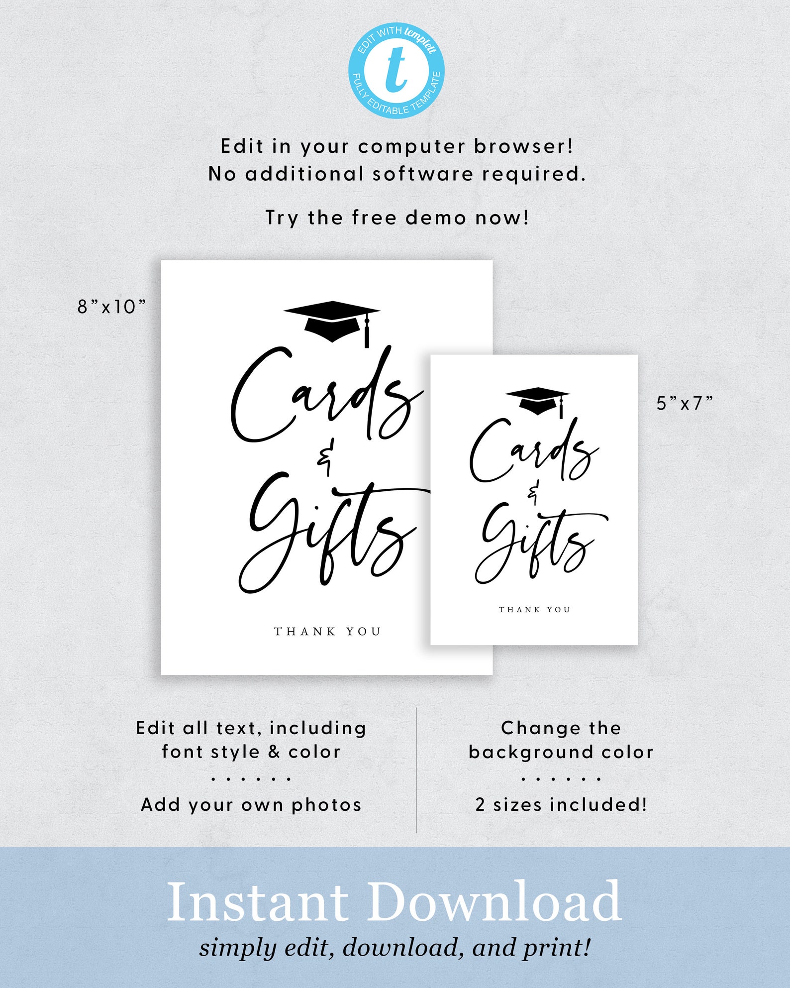 Graduation Sign Template, Printable Graduation Party Cards & Gifts Sign ...