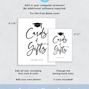 Graduation Sign Template, Printable Graduation Party Cards & Gifts Sign ...