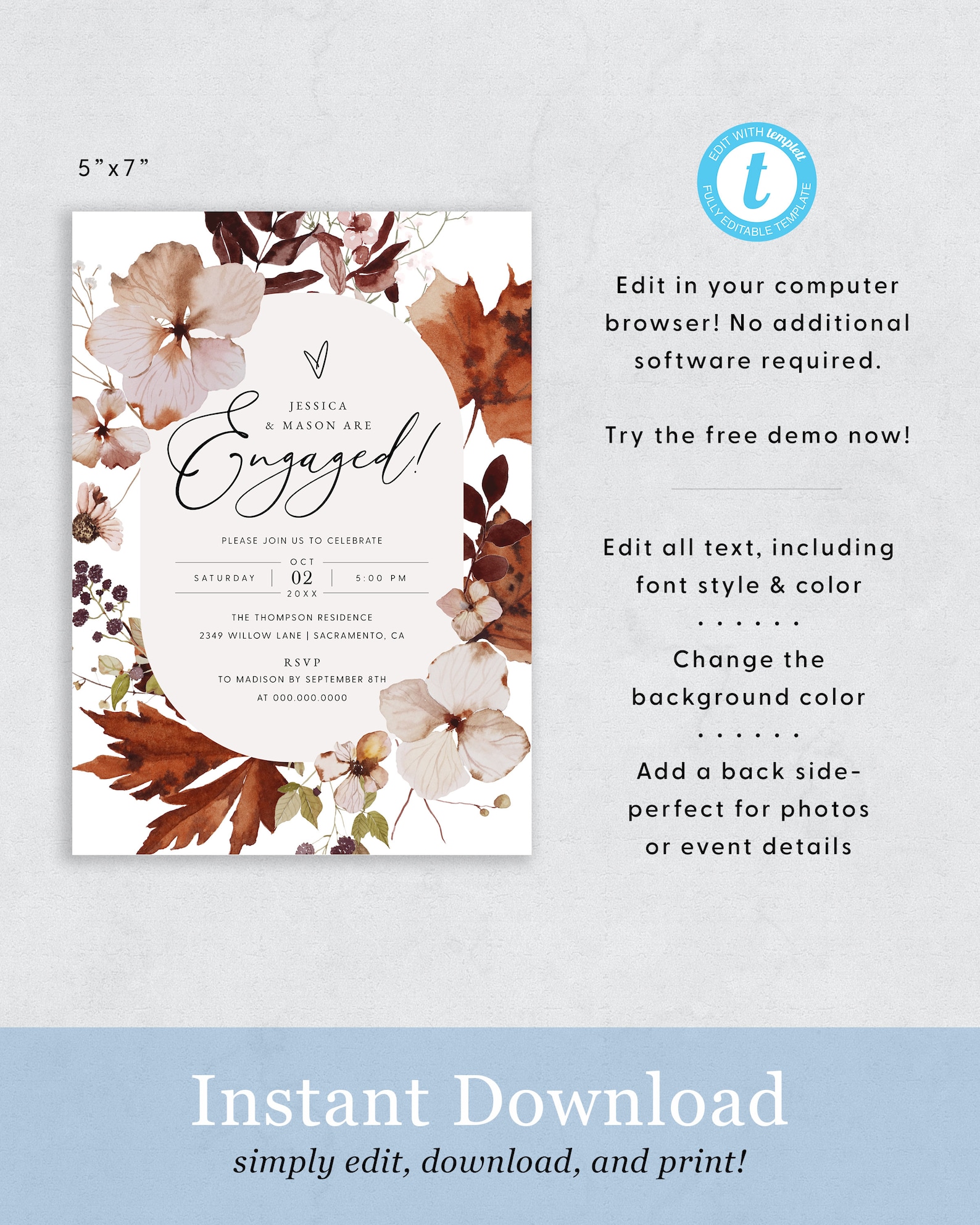 Fall Engagement Party Invitation Template, Autumn Engagement Party ...