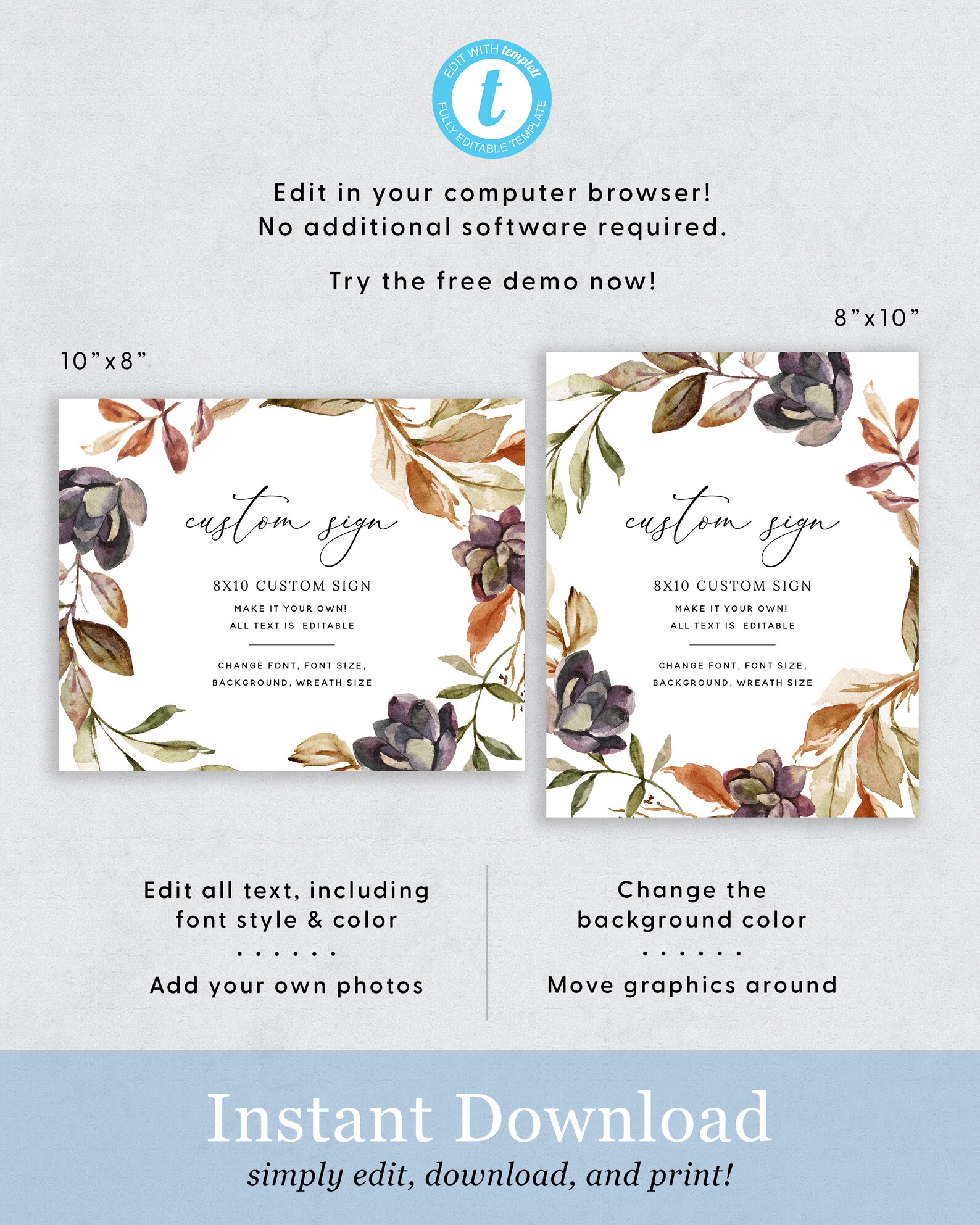 Fall Custom Sign Printable 8x10 Thanksgiving Sign Editable - Etsy