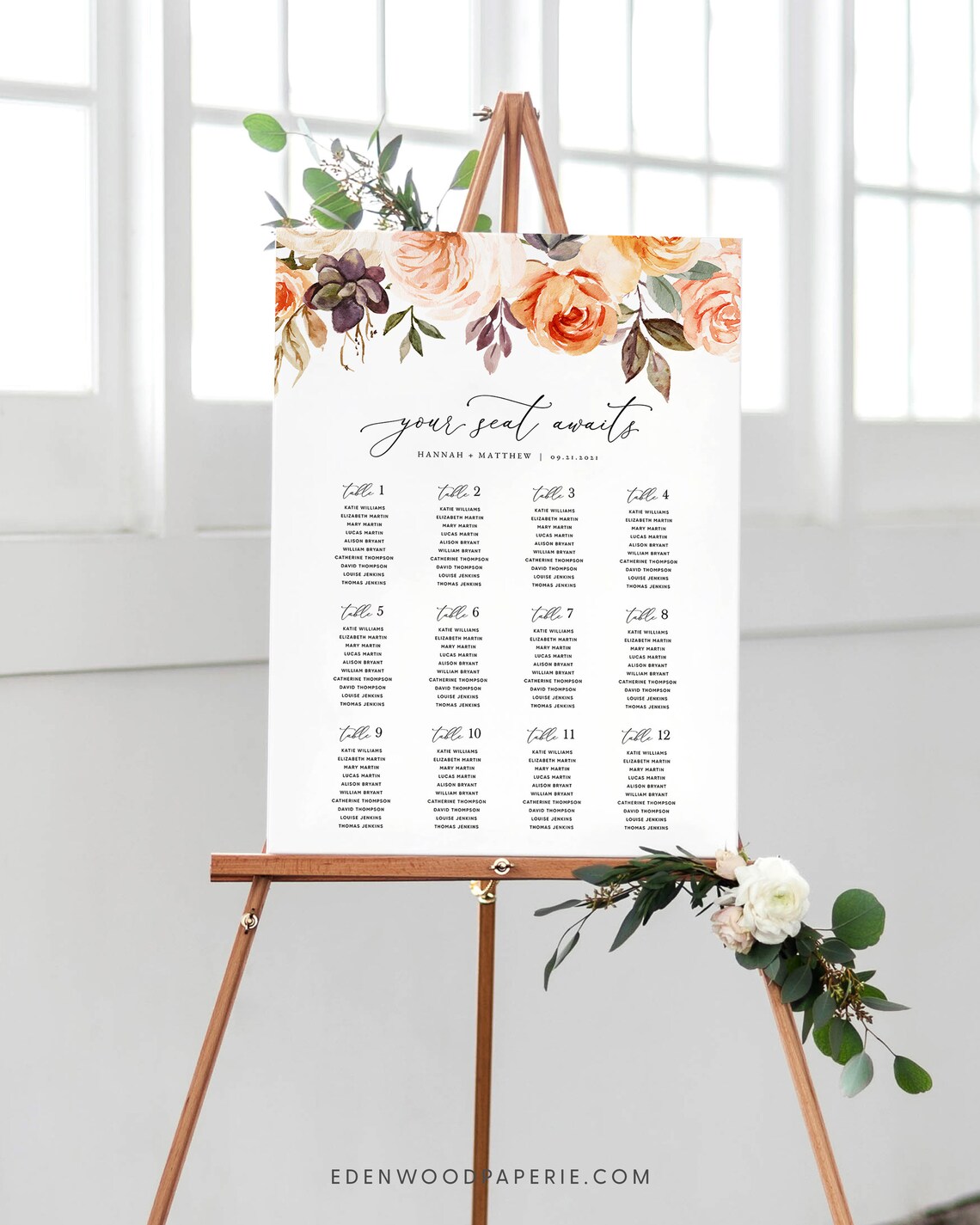 Fall Wedding Seating Chart Template 18x24 & - Etsy