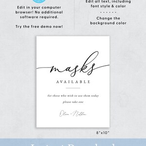 Printable Masks Sign, Masks Available Sign, Social Distancing Wedding ...