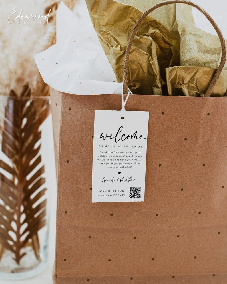 Wedding Welcome Bag Tags, QR Code Welcome Bag Tag Template, Printable ...