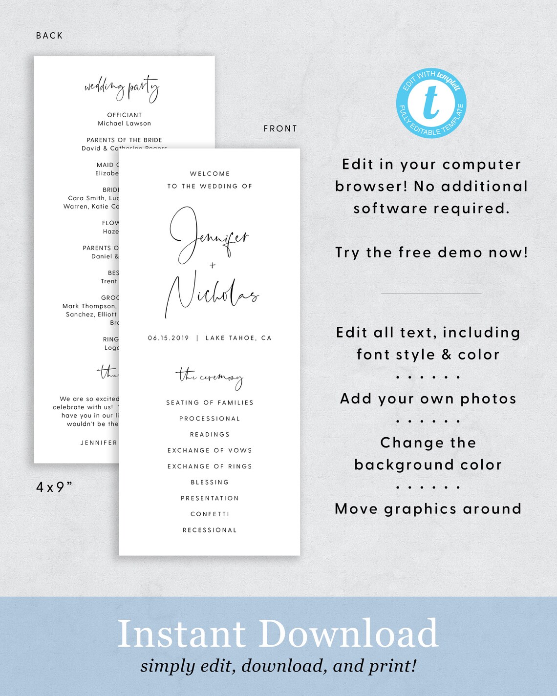 Modern Wedding Program Template Minimalist Wedding Program - Etsy