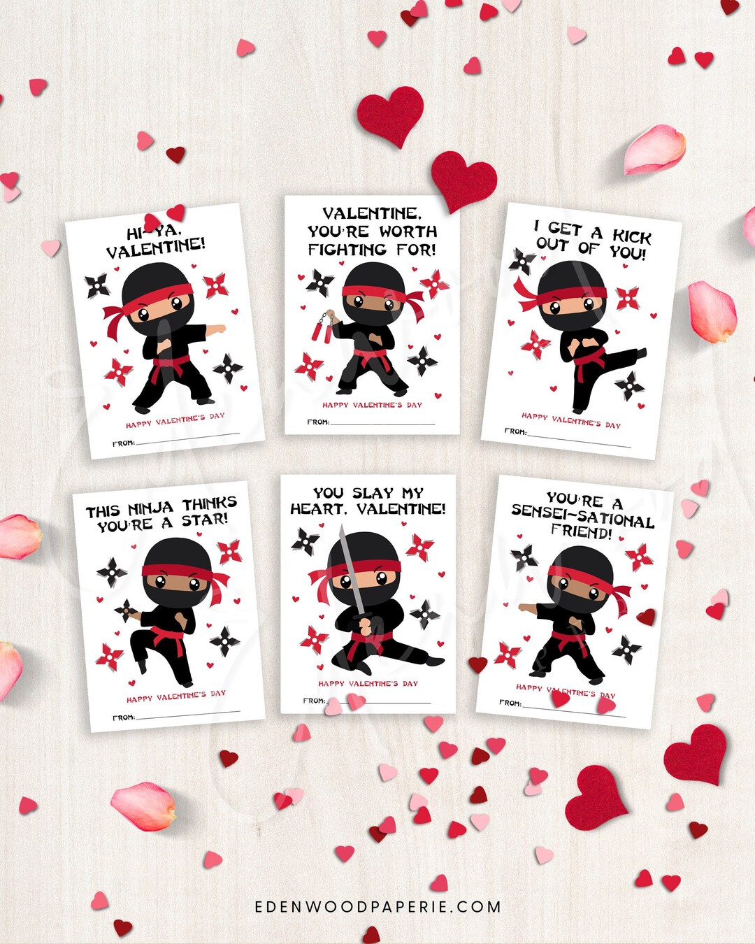 Printable Ninja Valentine's Day Cards, Classroom Valentine's Day Cards ...
