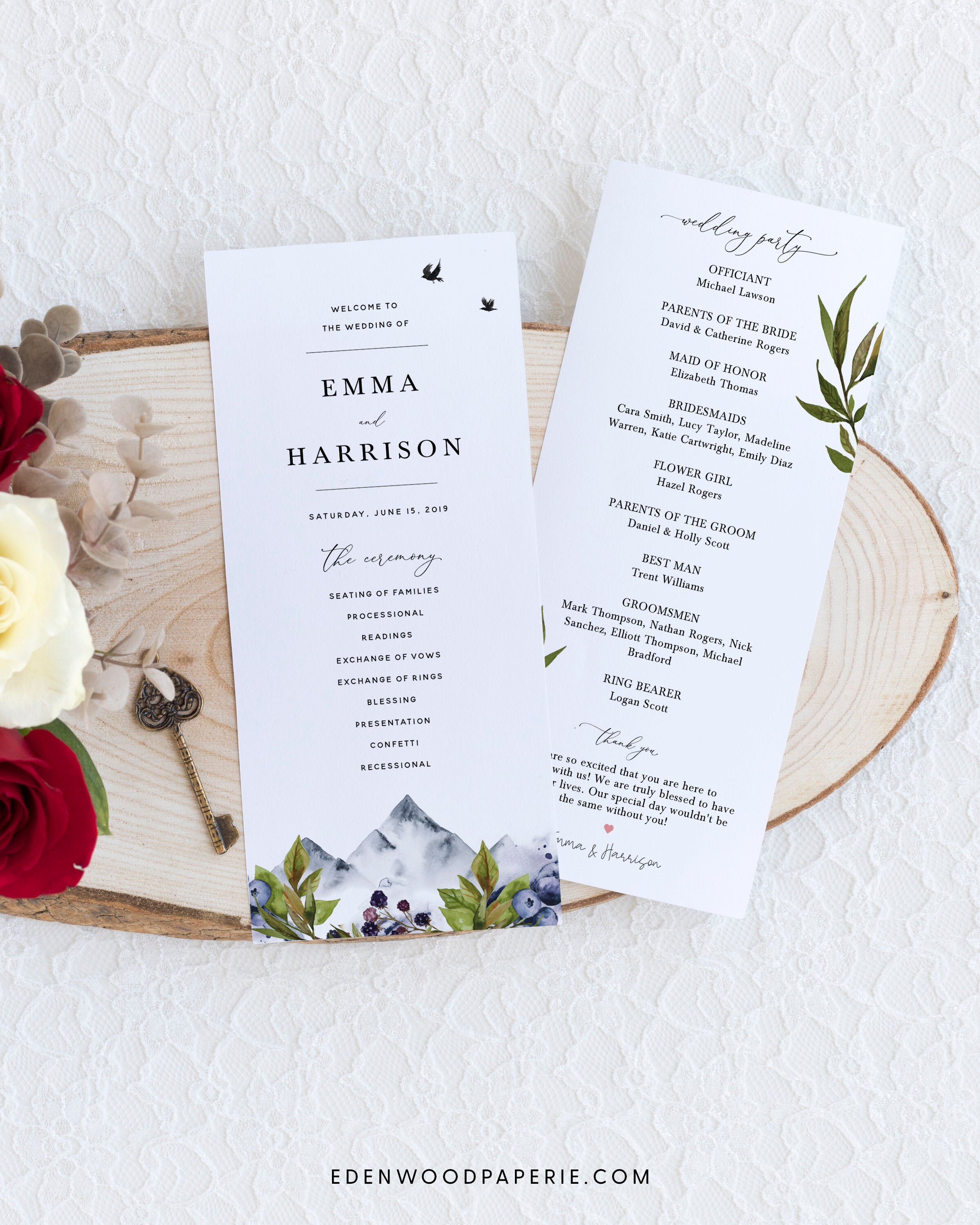 Rustic Wedding Program Template Mountain Wedding Program | Etsy