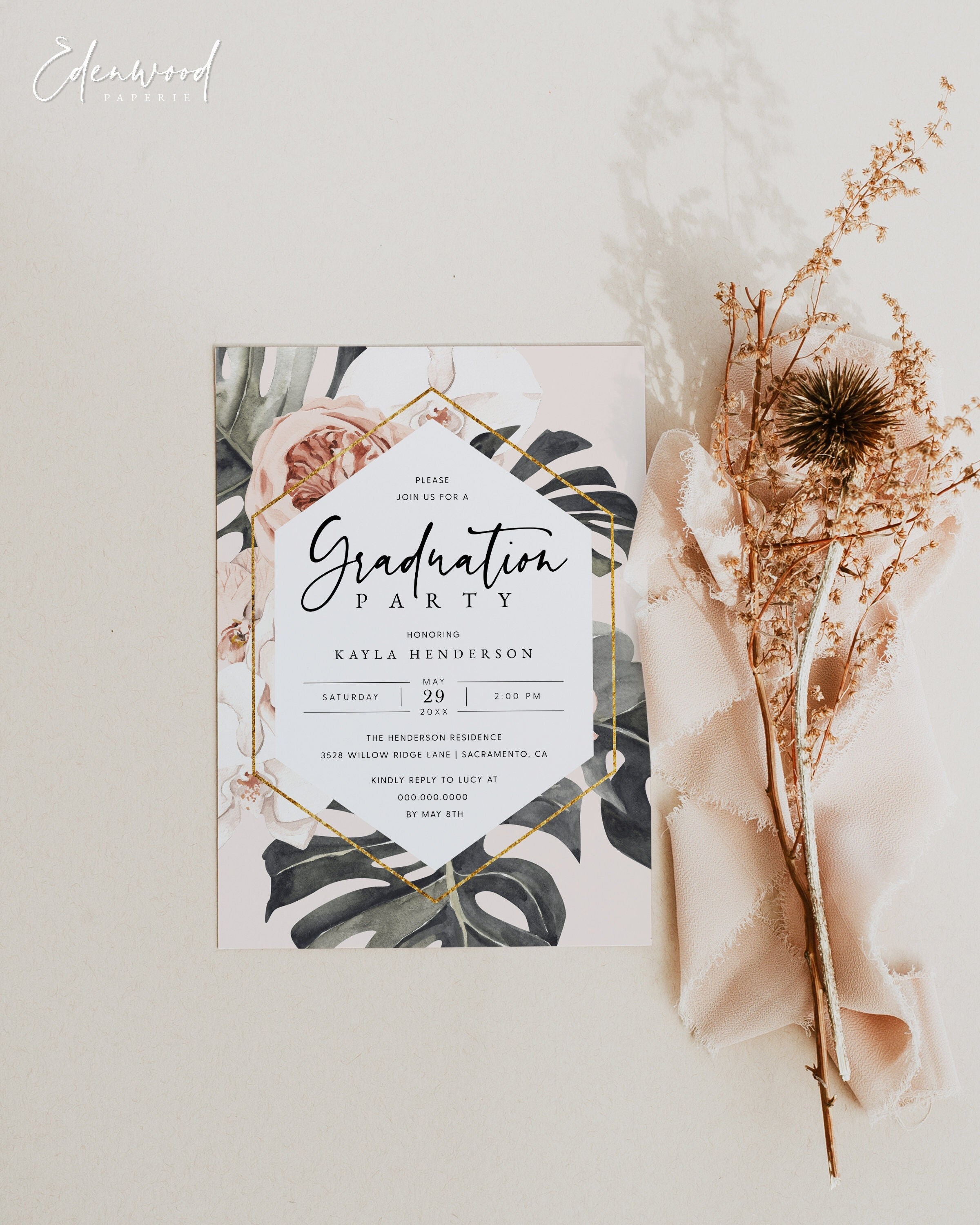 Boho Graduation Party Invitation Template Printable | Etsy