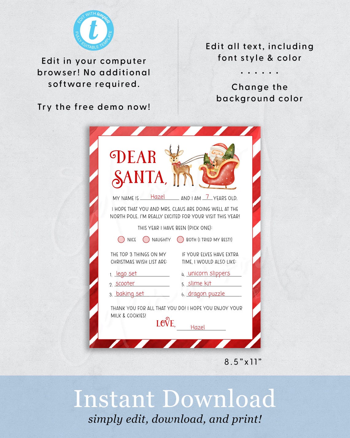Printable Letter to Santa, Kids Christmas Wish List, Dear Santa Letter ...