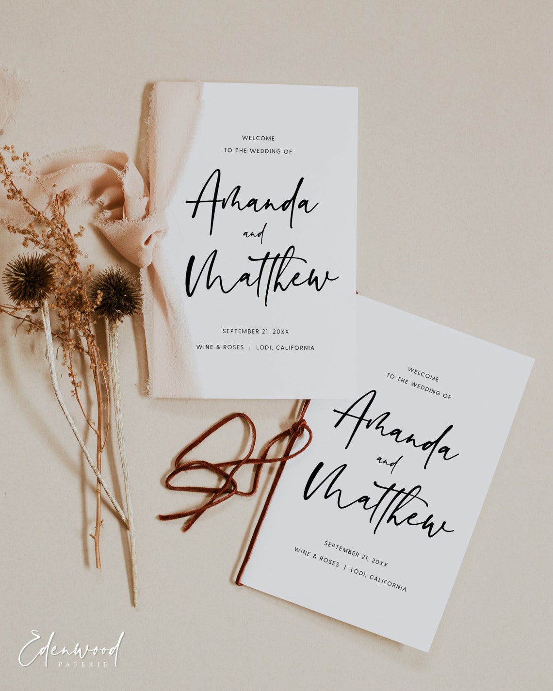 Folded Modern Wedding Program Template, Minimalist Wedding Ceremony ...