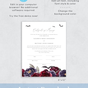 Gothic Wedding Marriage Certificate Keepsake, Decorative Marriage ...