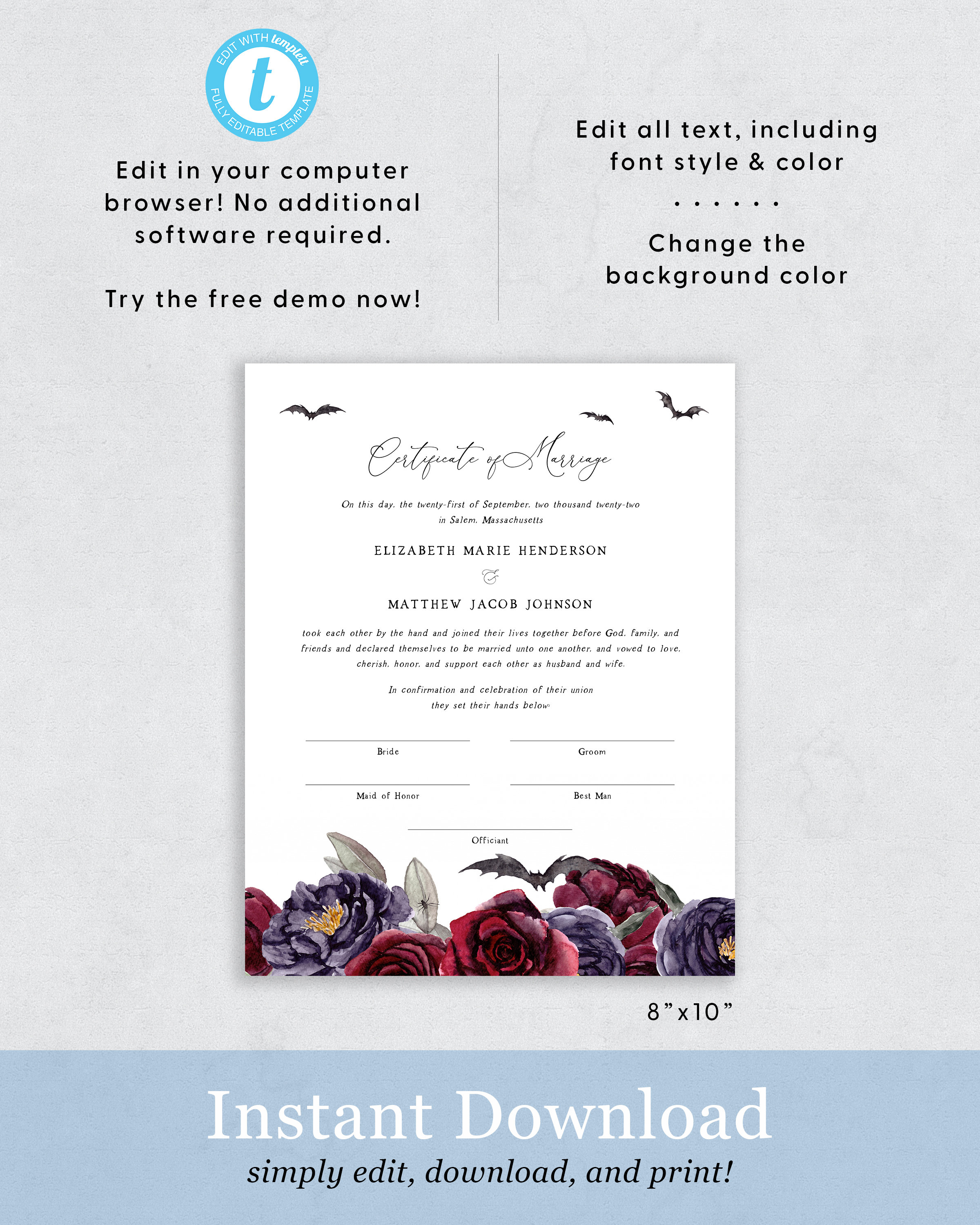 Gothic Wedding Marriage Certificate Keepsake Decorative - Etsy