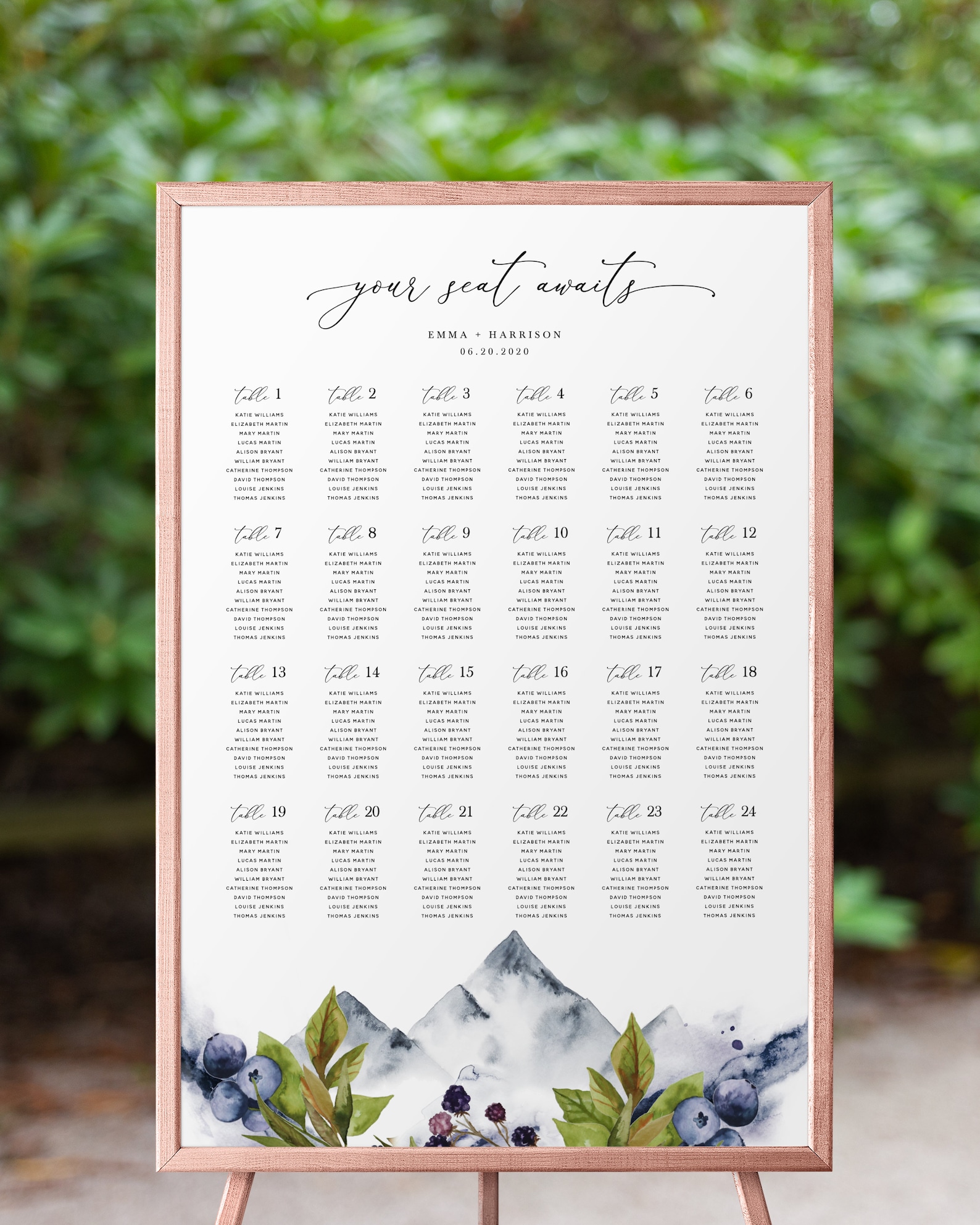 Mountain Wedding Seating Chart Template (18x24" & 24x36"), Outdoor ...