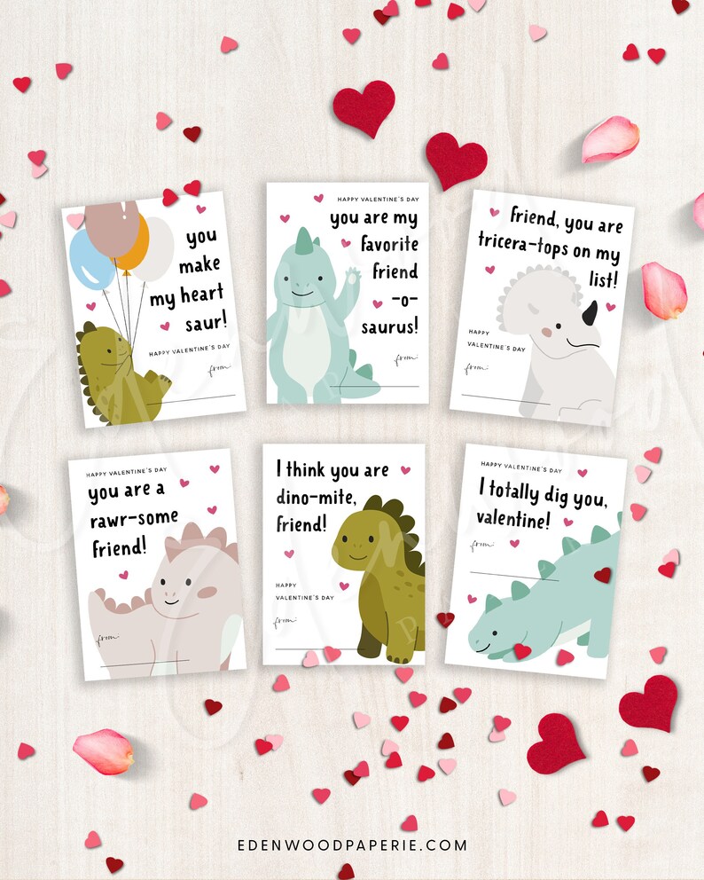 EDITABLE Dinosaur Valentine's Day Cards, Classroom Valentine's Day ...
