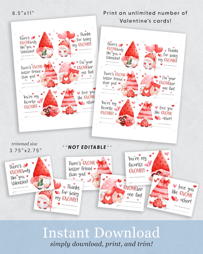 Printable Gnome Valentine's Day Cards Classroom - Etsy