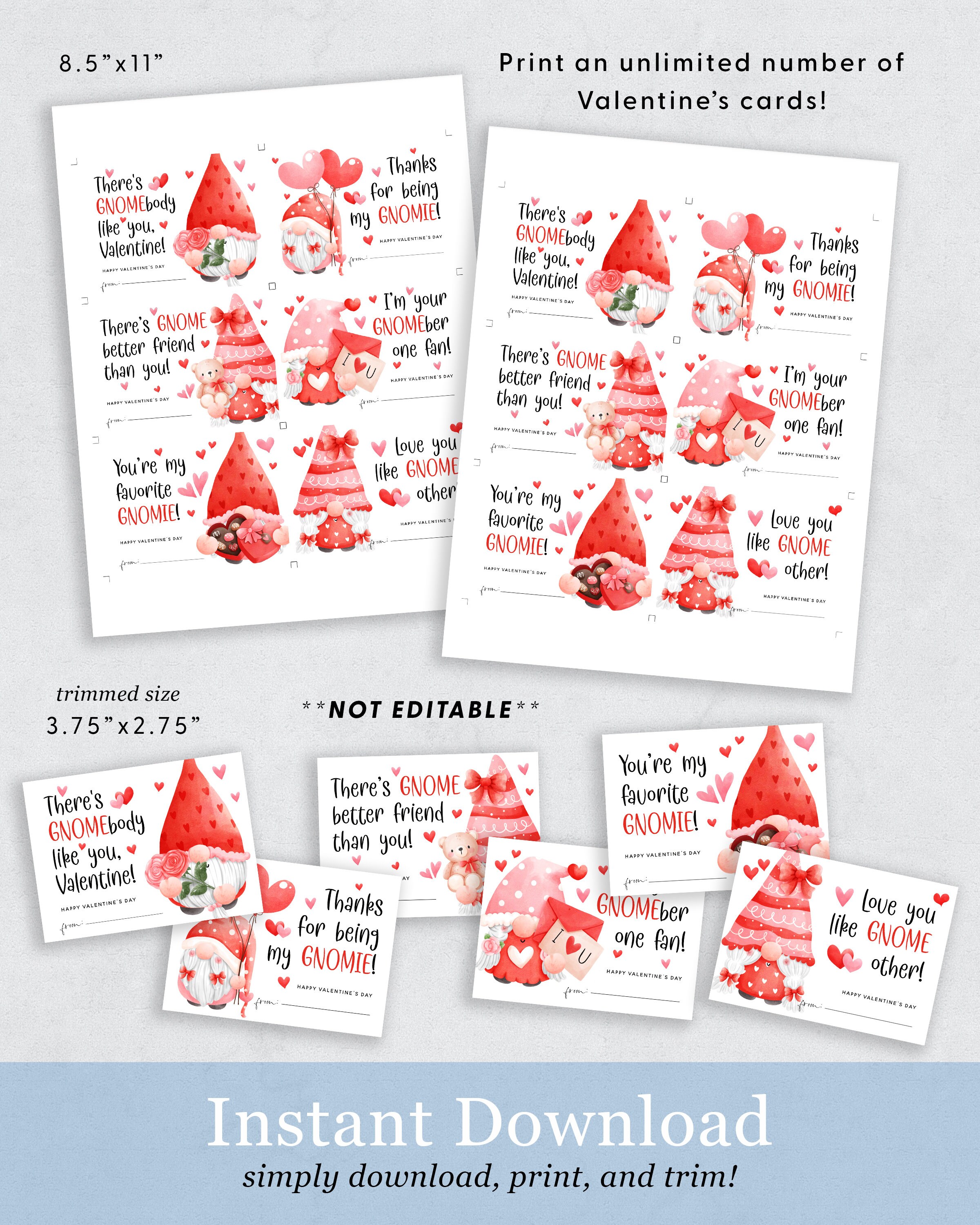 Printable Gnome Valentine's Day Cards, Classroom Valentine's Day Cards ...