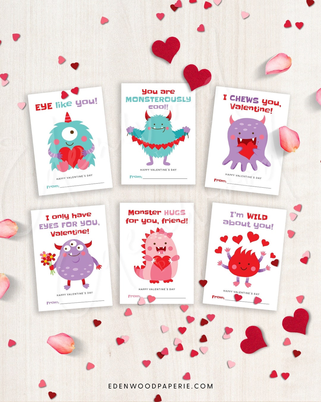 Printable Monster Valentine's Day Cards, Classroom Valentine's Day ...